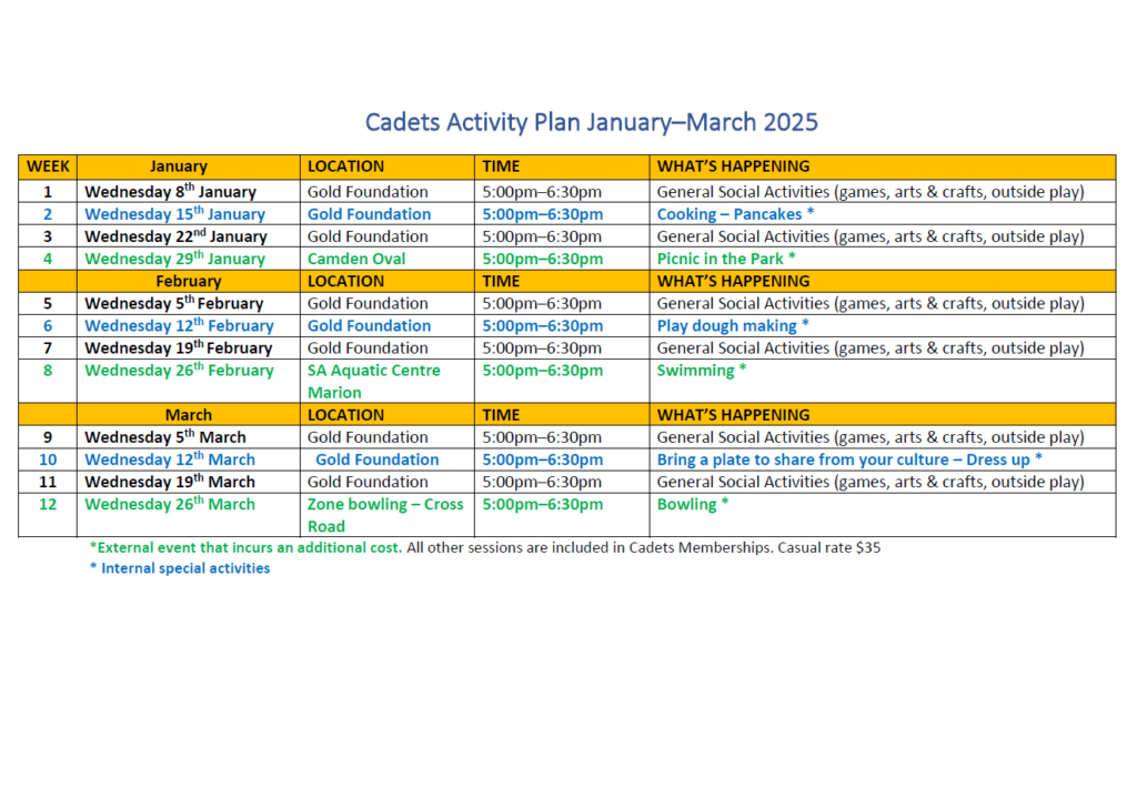 Cadets Activity Plan January–March 2025 released! - Gold Foundation